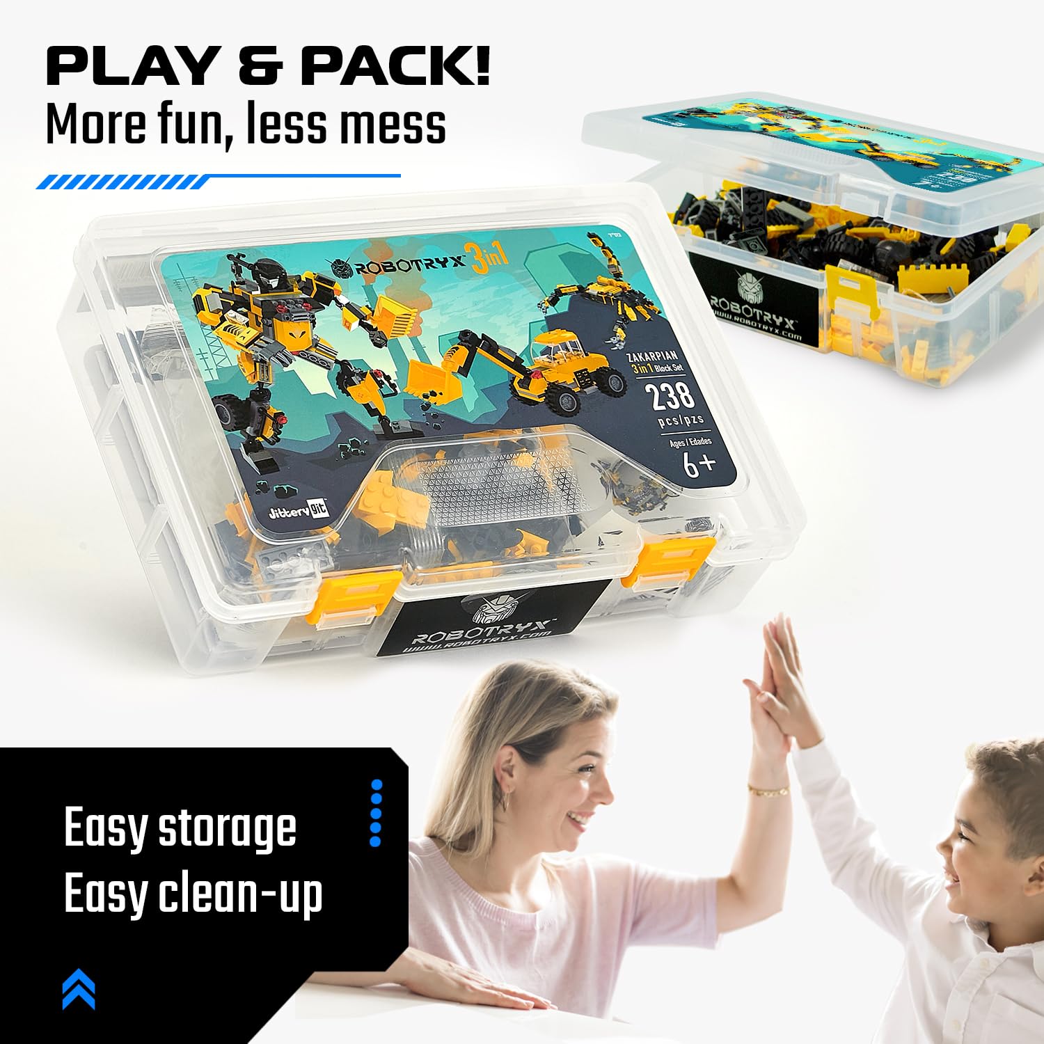 JITTERYGIT Robot Building Toy Gift for Boys, Perfect STEM Gift for Builders Ages 6, 7, 8, 9, and 10 Year Olds, Yellow Zakarpian (238 Pcs) Robotryx