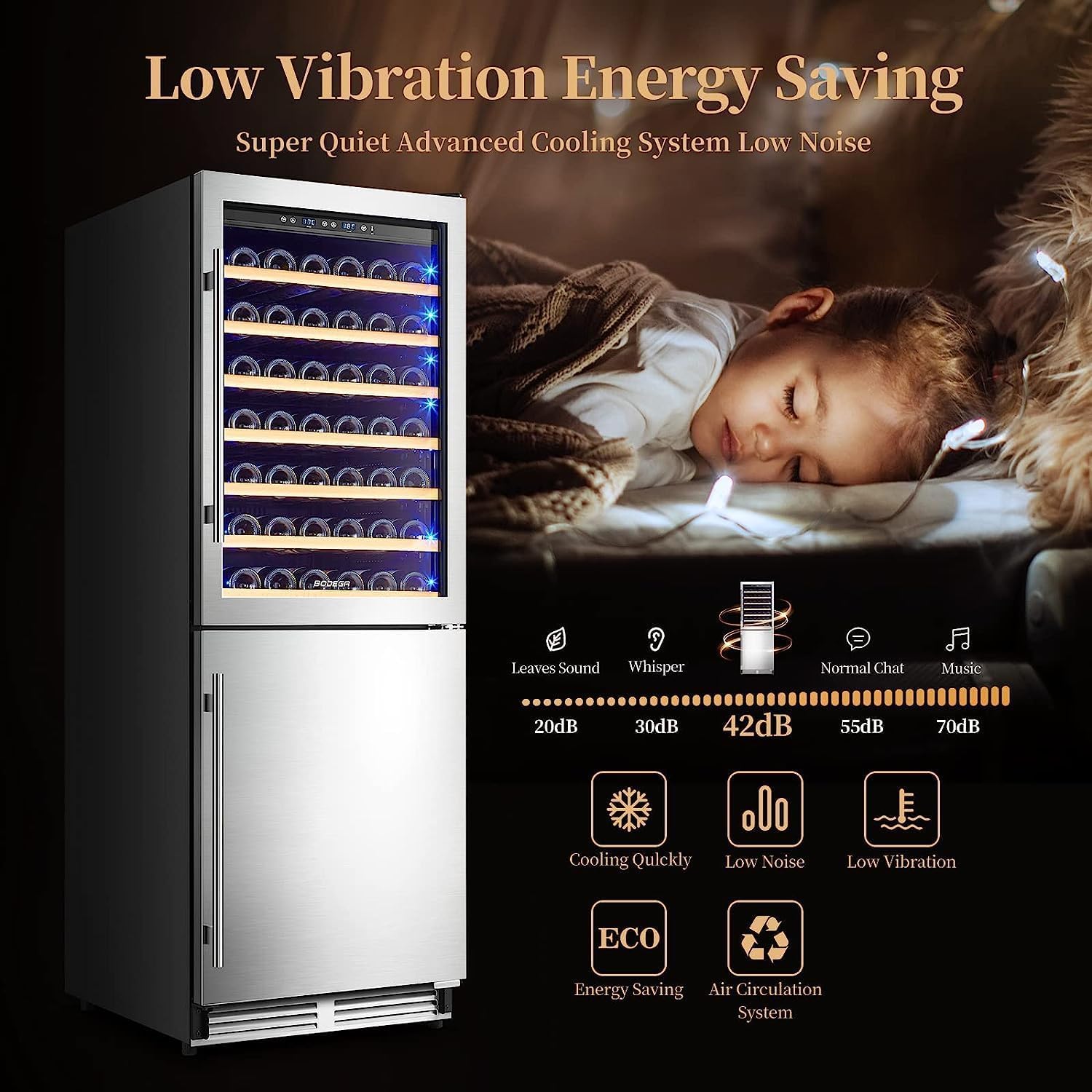 BODEGA Wine and Beverage Refrigerator, 24 Inch 2 IN 1 Dual Zone Wine Cooler,Built-in or Freestanding Beverage Cooler, Soft LED Light Hold 88 Bottles and 149 Cans, silvery