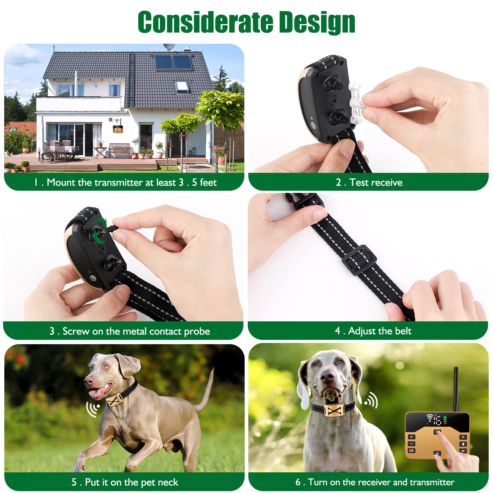 BHCEY Wireless Dog Fence,Electric Dog Fence Wireless System & Training Collar,2-in-1 Wireless Safe Dog Boundary,Adjustable Pet Containment Fence System,Rechargeable Collar for Dogs