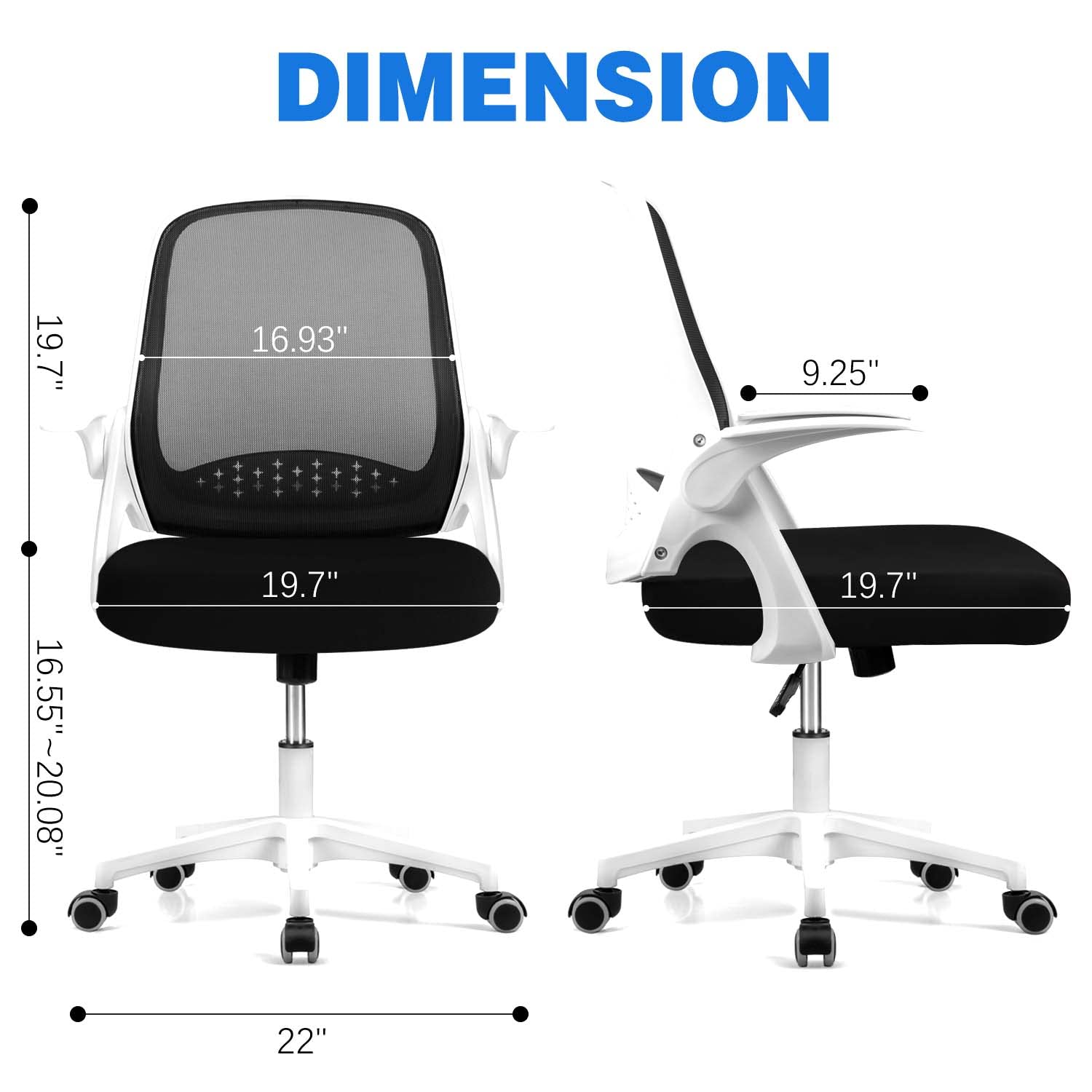 Devoko Office Chair Mesh Desk Chair Ergonomic Office Chair with Lumbar Support Swivel Computer Task Chair with Flip-up Arms Adjustable Height (Black)