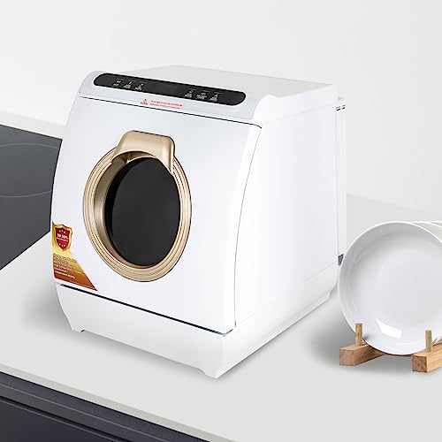 Countertop Dishwasher, Portable Dishwasher with 7L Built-in Water Tank, No Hookup Needed, 5 Programs, 360° Dual Spray, Air-Dry Function, Mini Dishwasher for RV& Apartment,Tank White