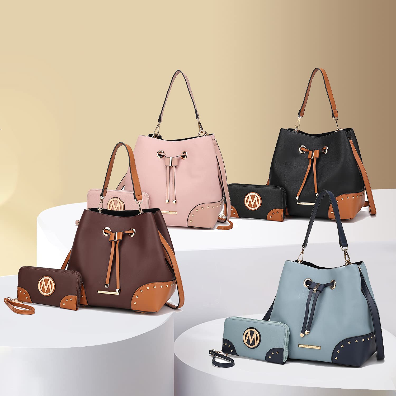 MKF Crossbody Bucket Hobo Bag for Women Handbag & Wristlet Wallet Purse Set β PU Leather Top Handle Shoulder Strap