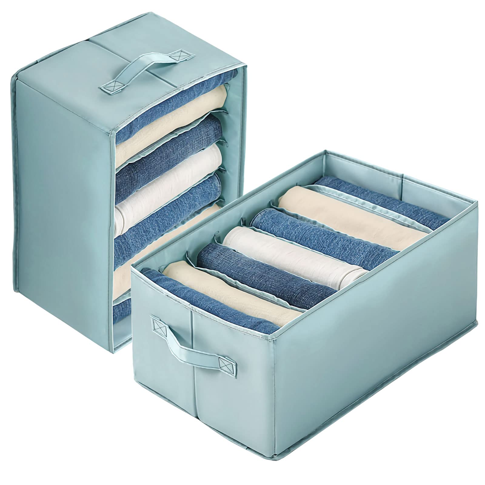 GWSNIO 2PCS Wardrobe Clothes Organizer Jeans Storage, Foldable Closet Organizer Storage Box with Handle for Jeans T-shirt Pants Sweater Kids Clothes Drawer Dividers