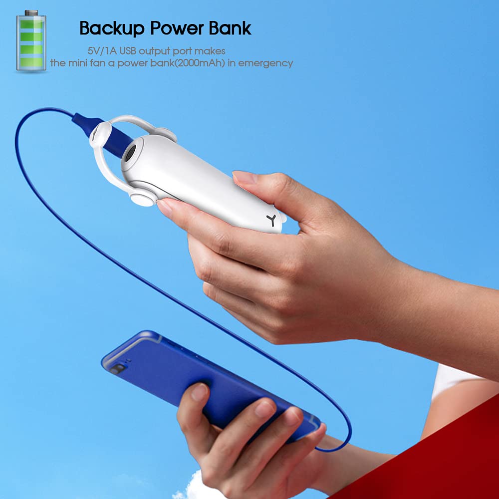 Aveloki Handheld Mini Fan, Portable USB Rechargeable Small Pocket Fan, Battery Operated with Two Modes Adjustment for Home, School and Office-White