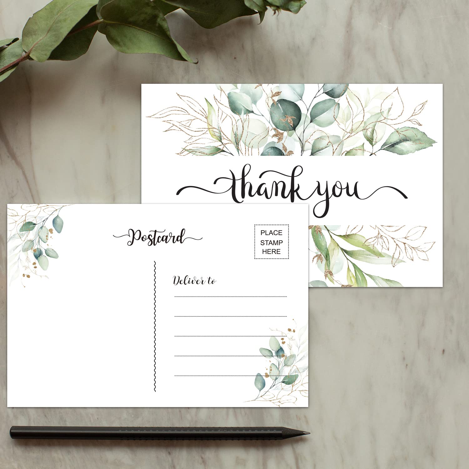 EKSPLODI 50 Thank You Postcards, Rustic Greenery, Thank You Note Card for Weddings, Receptions, Baby or Bridal Showers, Birthdays, Parties,Holiday, Retirement.