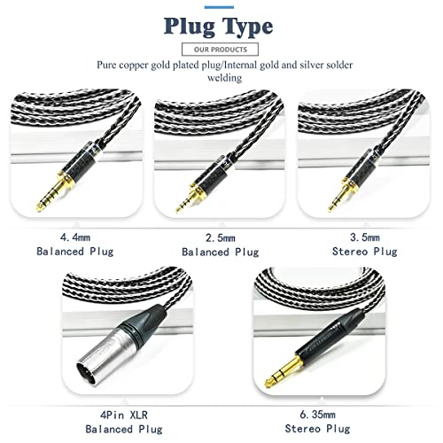 GUCraftsman 16 Strands 7N Single Crystal Copper/Silver Mixed Headphones Replacement Cables 4Pin XLR/2.5mm/4.4mm Balance for Focal Utopia (4.4mm Plug)
