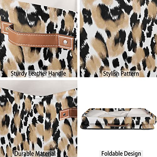 Leopard Print Storage Basket Bins, Animal Tiger Skin Large Foldable Storage Baskets Fabric Organizer Storage Cubes Box with Handles Collapsible Basket for Shelf Closet Nursery Home Office