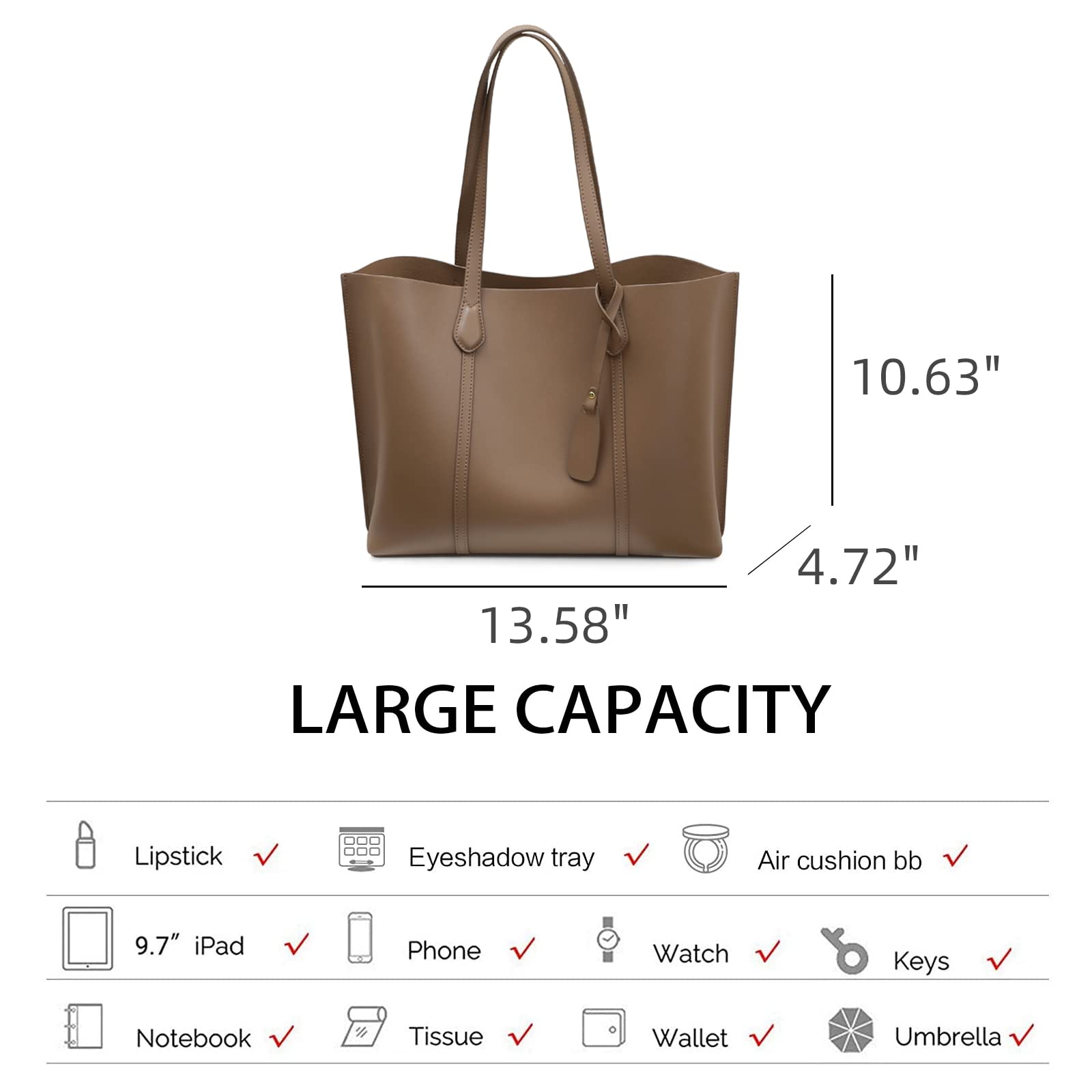 Seammer Leather Tote Bag for Women Large 13.58 Inch Shoulder Purses and Handbags