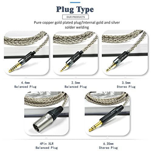 GUCraftsman 6N Single Crystal Silver Upgrade Headphones Cable 4Pin XLR/2.5mm/4.4mm Balanec Headphone Upgrade Cables for AUDEZE LCX-X LCD-XC LCD2 LCD3 LCD4 MEZE Empyrean MEZE Elite (4.4mm Plug)