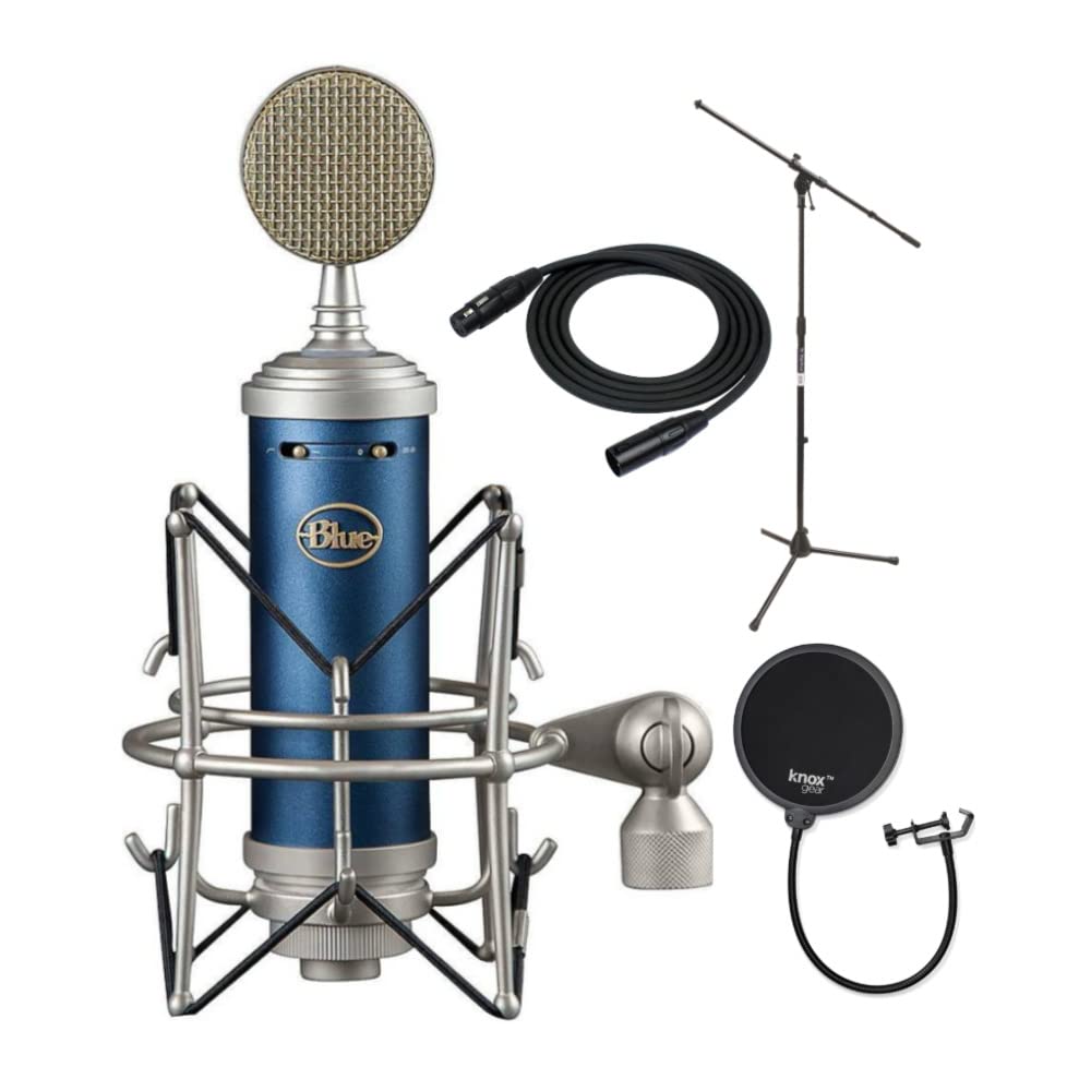 Blue Microphones Bluebird SL Large-Diaphragm Cardioid Condenser Microphone Bundle with Microphone Stand (Black), 25-Feet XLR Microphone Cable, and Pop Filter for Microphones (4 Items)