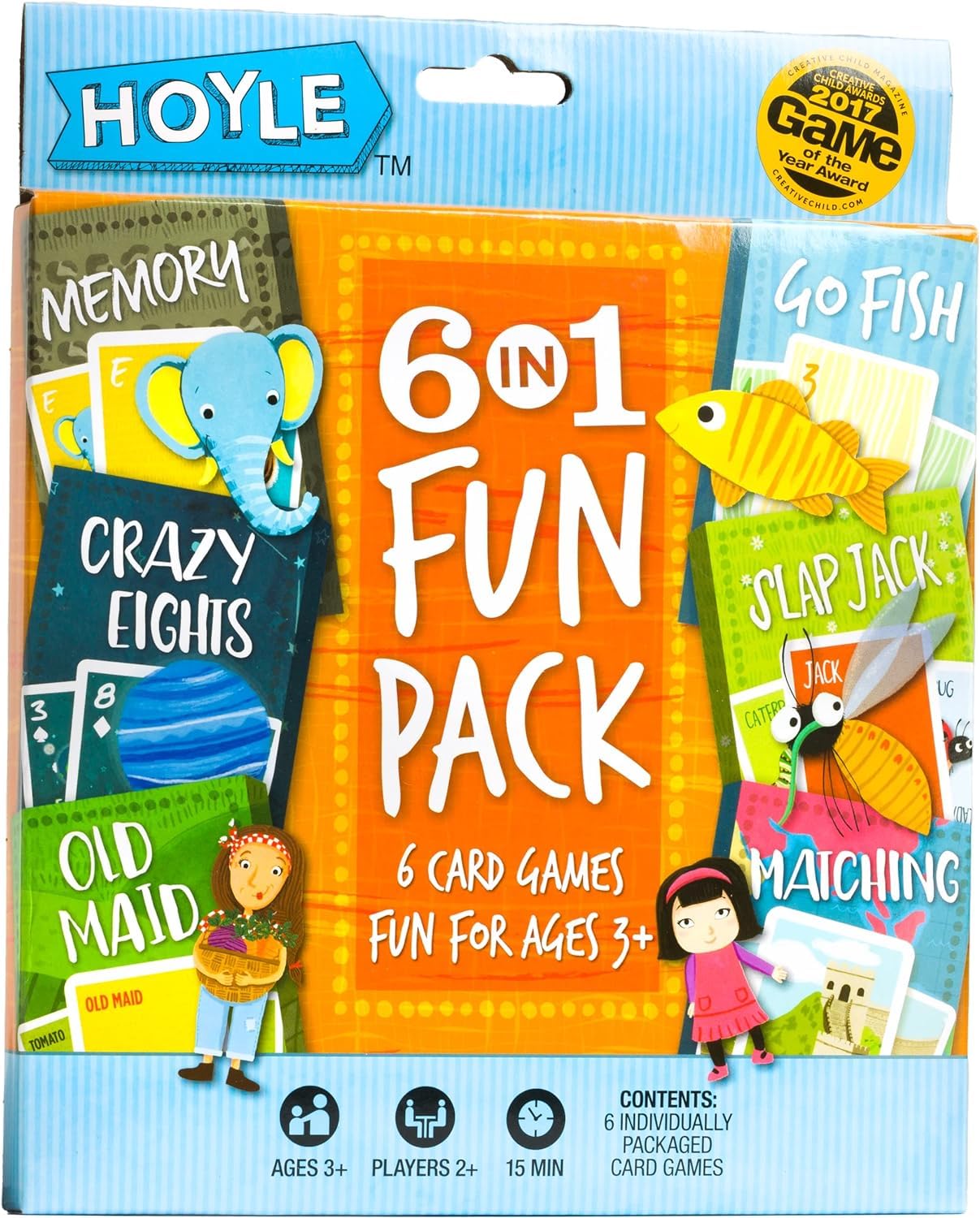Hoyle 6 in 1 Fun Pack Kids Playing Cards Games Go Fish Crazy 8s Old Maid Slapjack