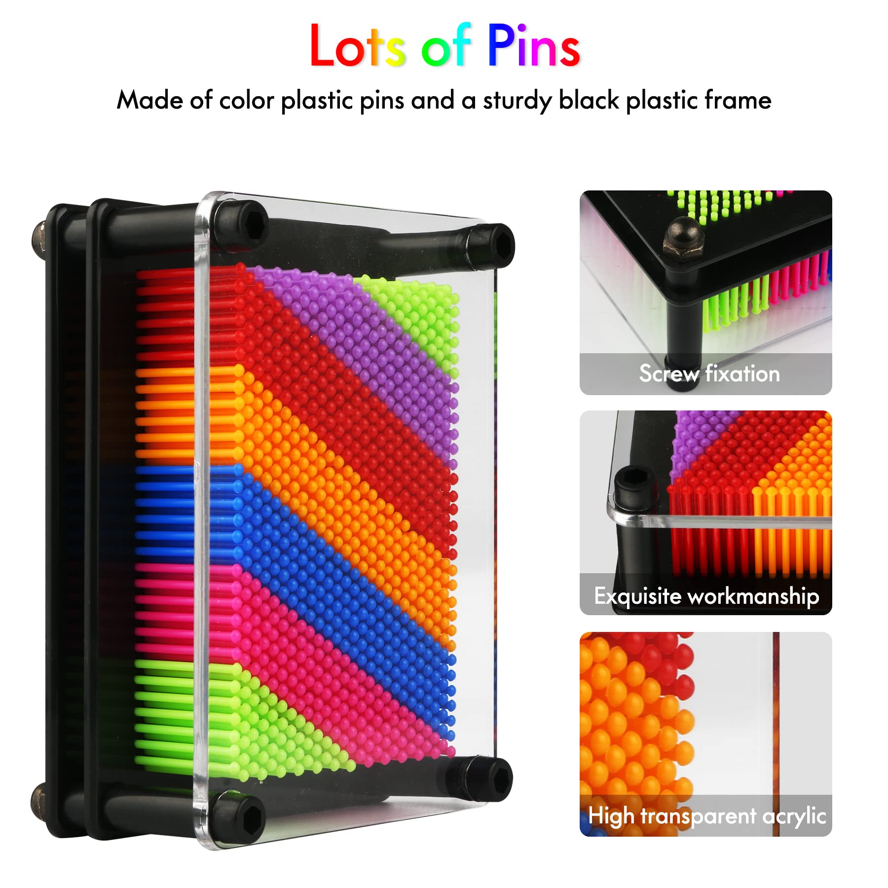 LXS 3D Pin Art Board Toy, Colourful Plasic Board Size(3.75 x 5 inches), Classic Pin Impression Art Toys Sculpture for Children Kids