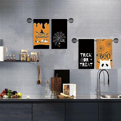 Halloween Kitchen Towels Funny Ghost Cat Halloween Dish Towels Set of 4, Hand Towel 18x26 Inch Drying Cloth Towel for Kitchen Home Decoration