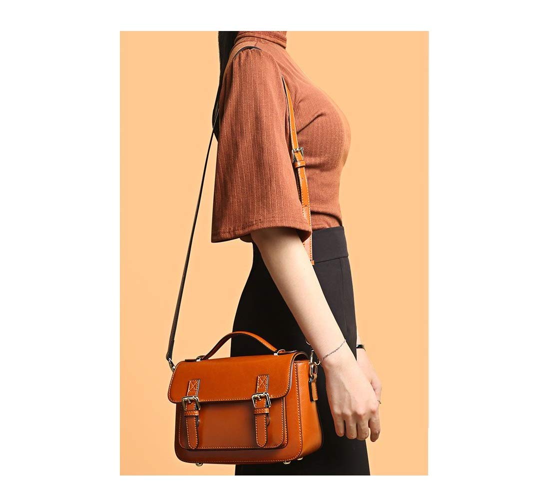 JeHouze Women's Genuine Leather Messenger Crossbody Medium Handbag Shoulder Vintage Purse (Brown)