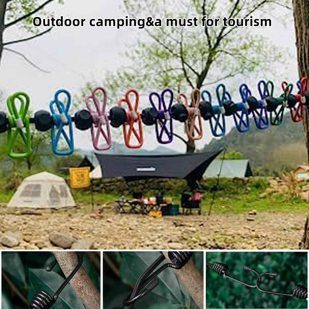 Clothesline,Retractable Portable Clothesline for Travel,Clothing line with 12 Clothes Clips,for Indoor and Outdoor Laundry Drying line,Outdoor Camping Accessories