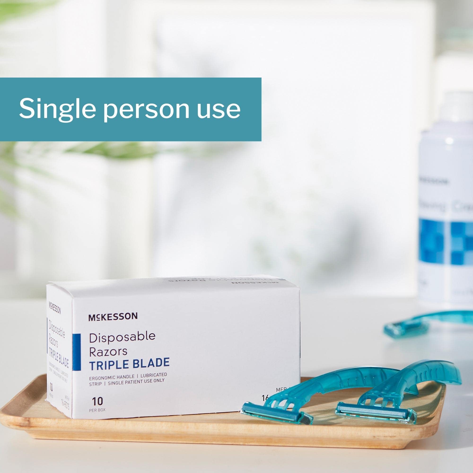 McKesson Disposable Razors, Stainless Steel Triple Blade, Lubricated Strip, Ergonomic Handle, Turquoise, 10 Count, 1 Pack