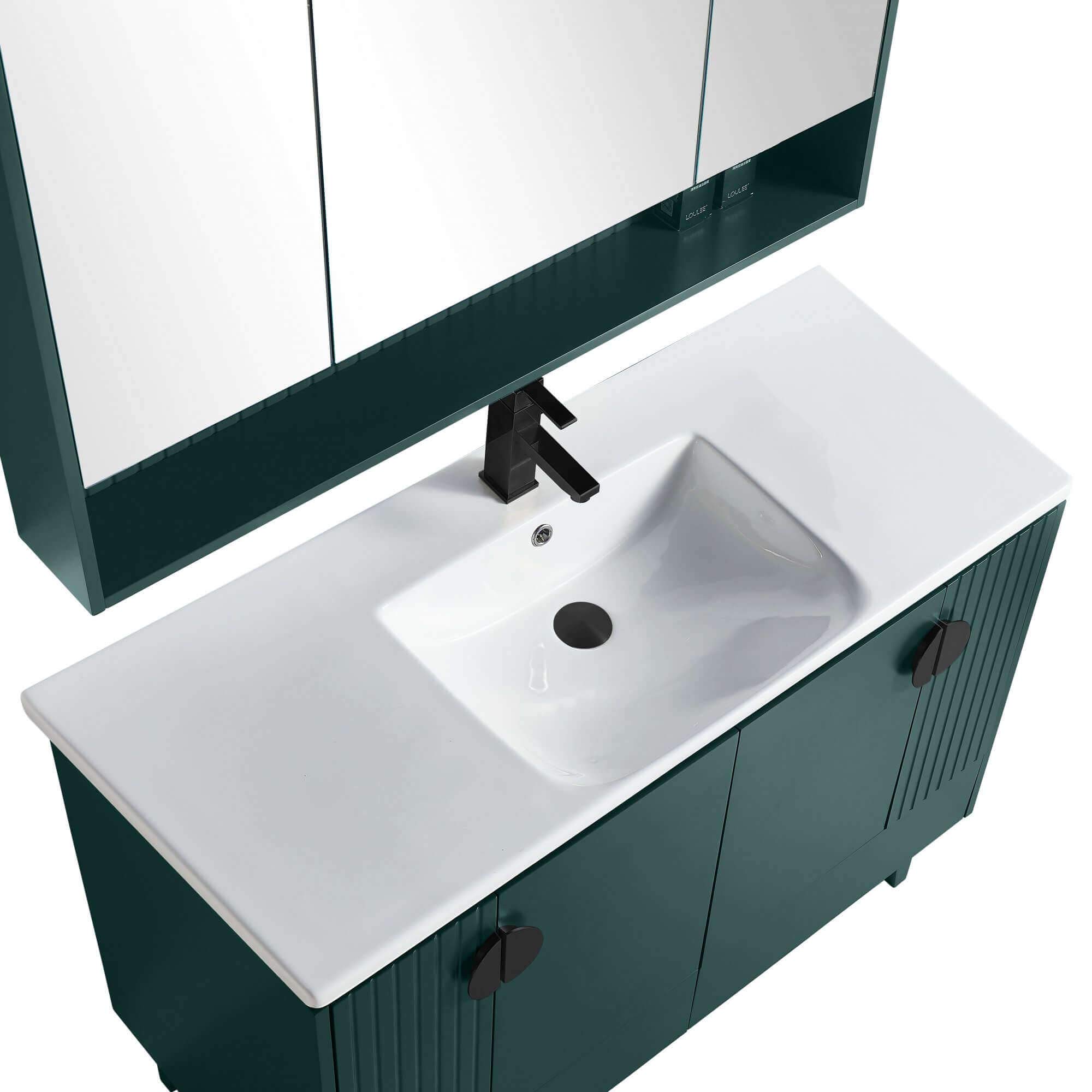 Fine Fixtures Venezian Collection - 48" Double Green Bathroom Vanity, Black Handles.