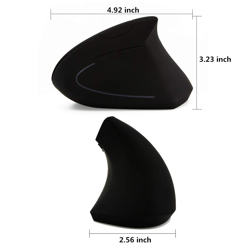 FLY WAY Wireless Vertical Mouse,2.4G Ergonomic Optical Mice 800/1200 /1600 DPI 5 Buttons Mouse with USB Receiver for PC Laptop Desktop Gaming (Black)