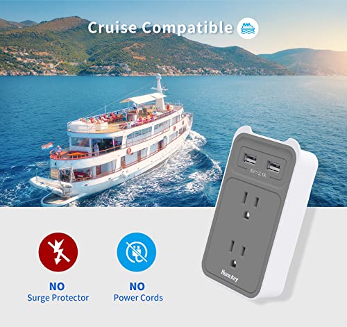 Outlet Extender with Multi Plugs, Huntkey Multi USB Plug Outlet Splitter W. Phone Cradle & 2 USB A Plug Charging Port (No Surge Protector)