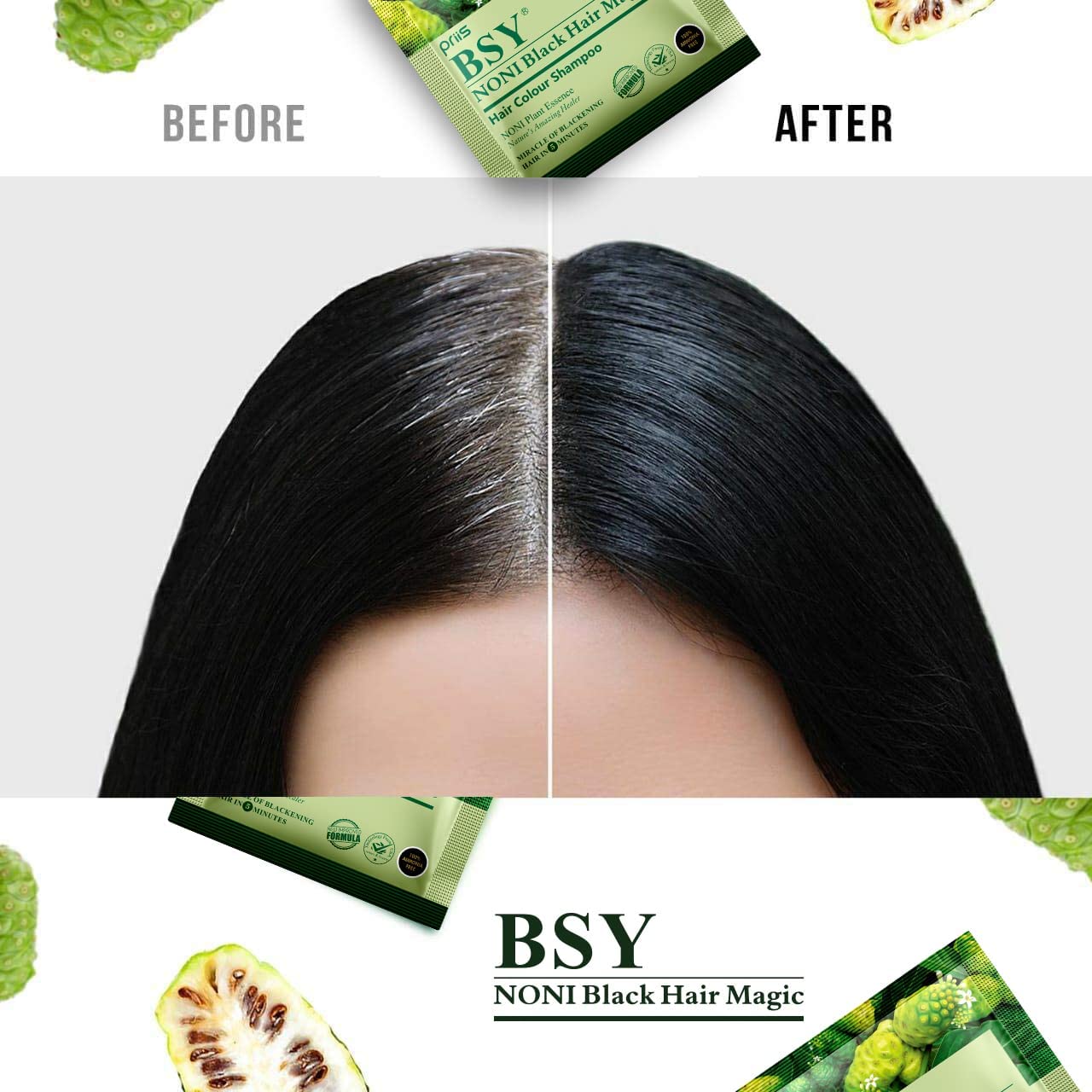 Pack of 3 - BSY Noni Black Hair Magic - Organic Natural Hair Dye (Black) - 20ml