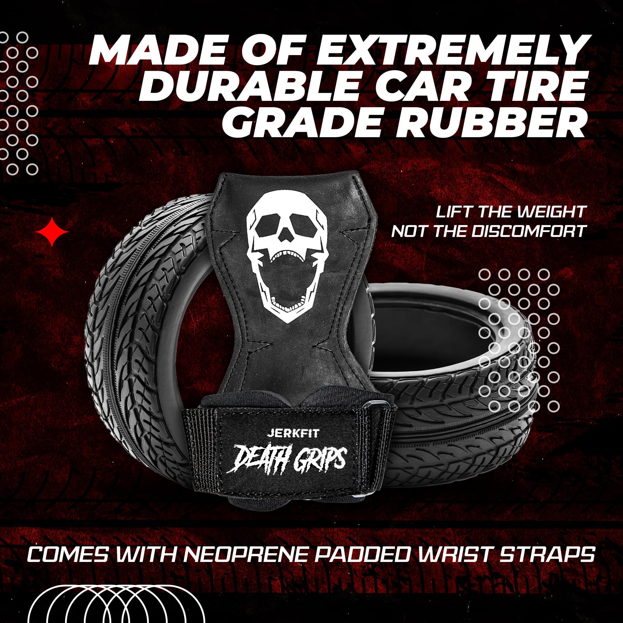 JerkFit Death Grips, Lifting Straps for Deadlifts, Pull Ups, and Heavy Shrugs, with Padded Support, Palm Protection & Increased Grip for Heavy Pull Lifts (Large)