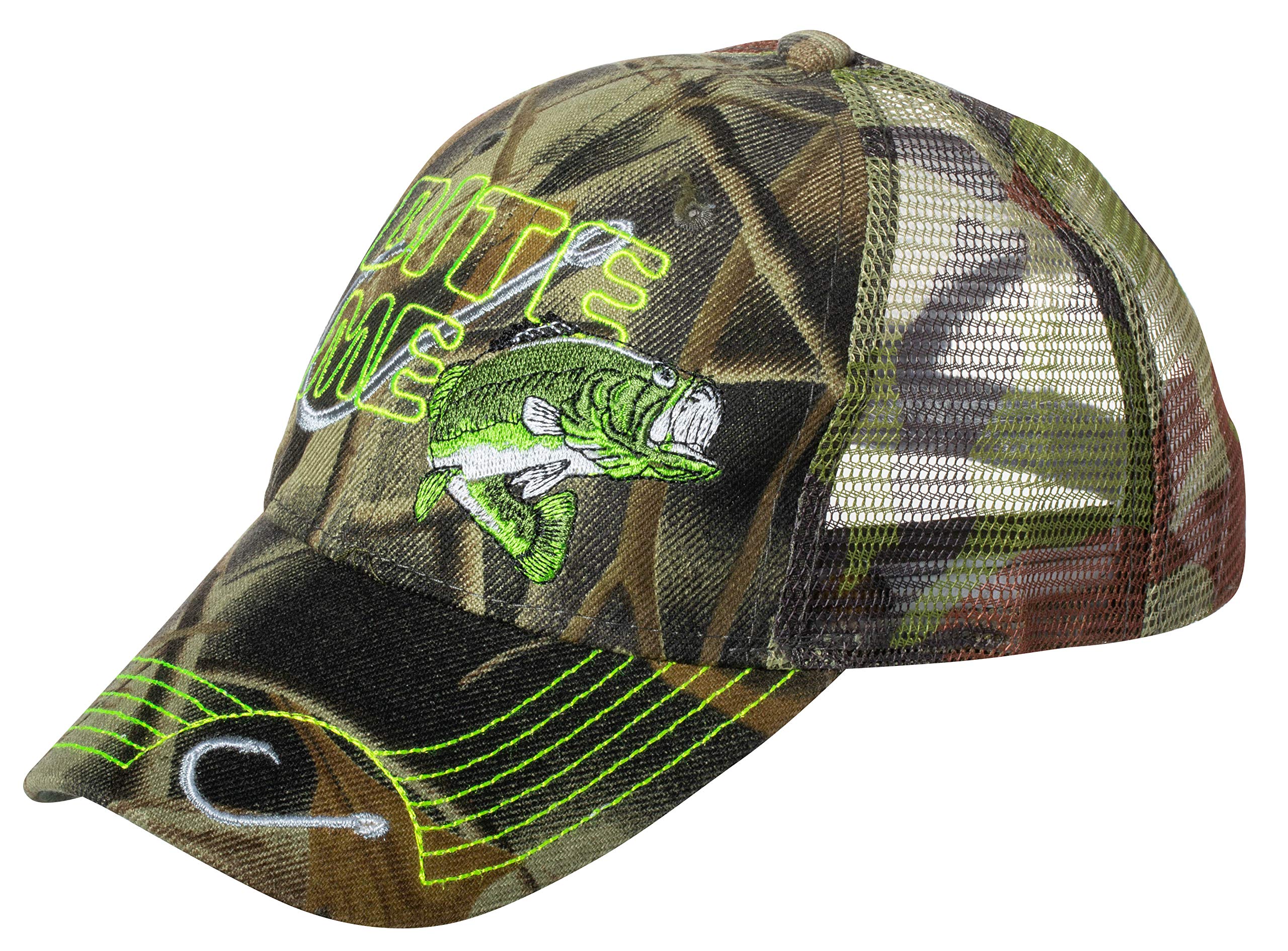 Artisan Owl Bite Me Bass Fishing Embroidered Camo Baseball Cap (Mesh Back)
