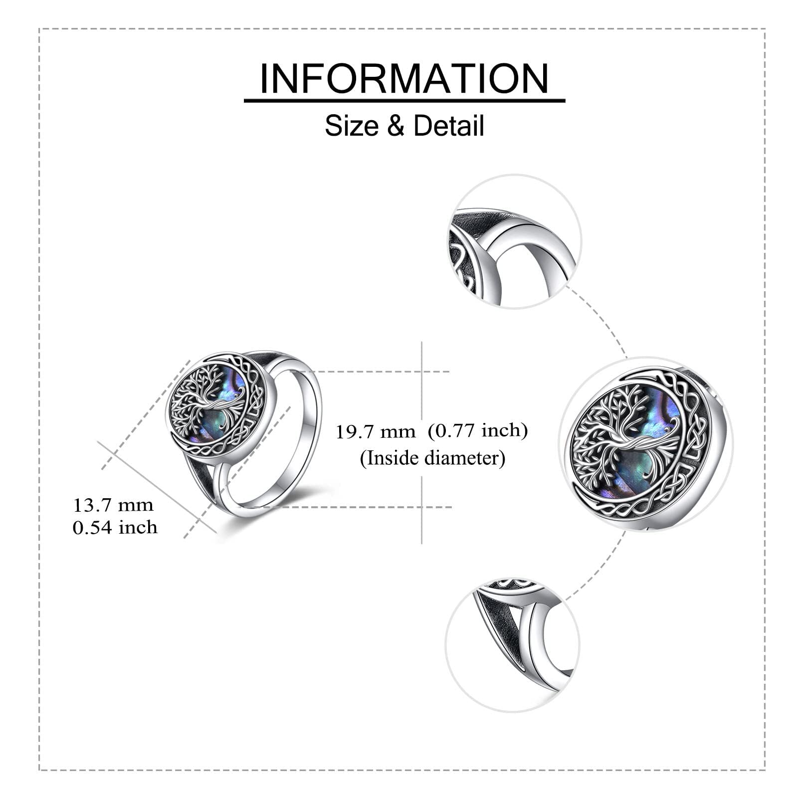 ONEFINITY Tree of Life Rings Sterling Silver Celtic Knot Tree of Life Rings Family Tree Jewelry Gifts for Women (Abalone shell, 7)