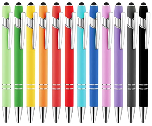 habibee Ballpoint Pen with Stylus Tip 12 Pack, 1.0 mm Black Ink Metal Pen, 2 in 1 Stylus Pen, Stylus Ballpoint Pen for Touch Screens (Mixed Color)