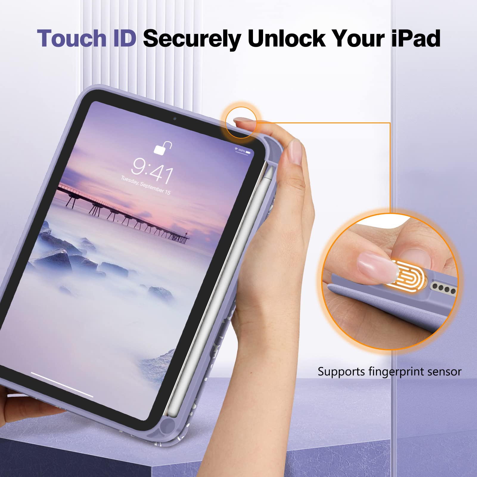 Fintie SlimShell Case for iPad Mini 7 (A17 Pro) 2024 / iPad Mini 6 2021 - [Built-in Pencil Holder] Soft TPU Protective Stand Back Cover for iPad Mini 7th/6th Generation 8.3 Inch, Composition Lilac