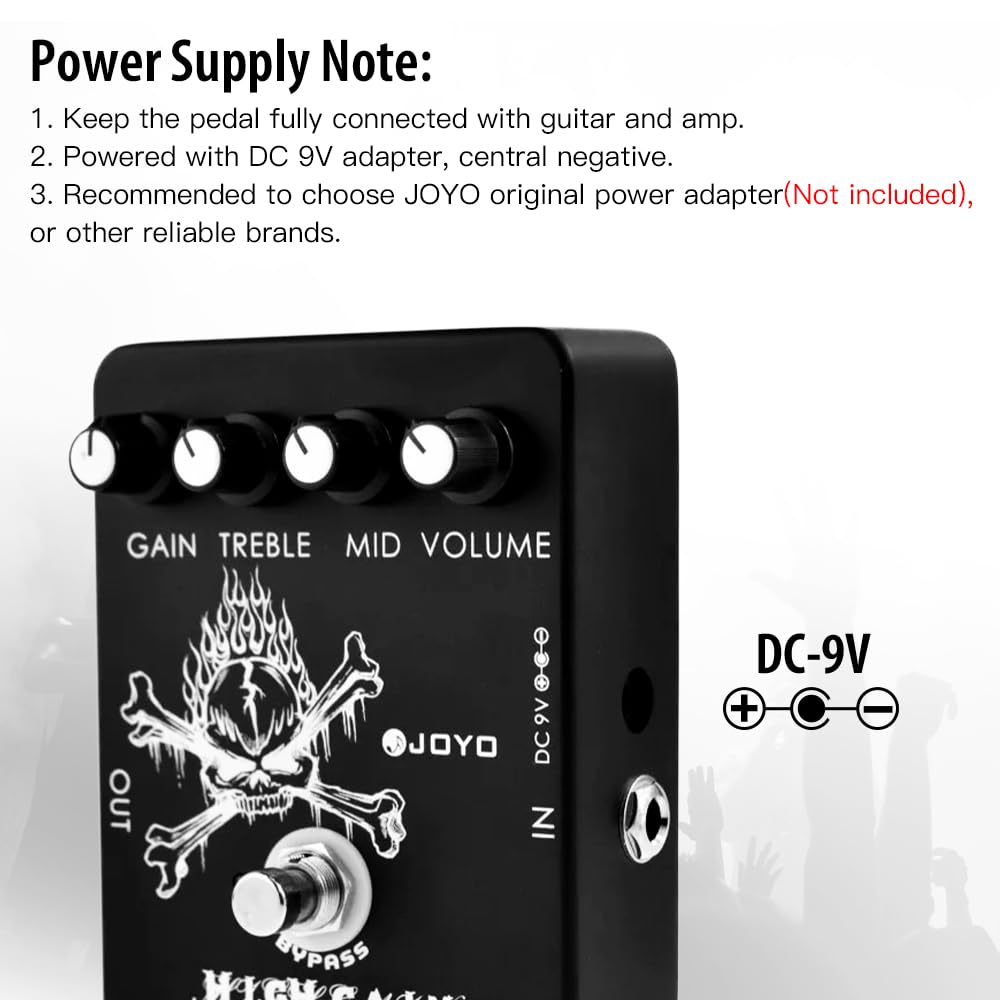 JOYO High Gain Distortion Pedal from AC/DC Crunch to Heavy Metal with Full Range EQ for Electric Guitar Effect - Bypass (JF-04)
