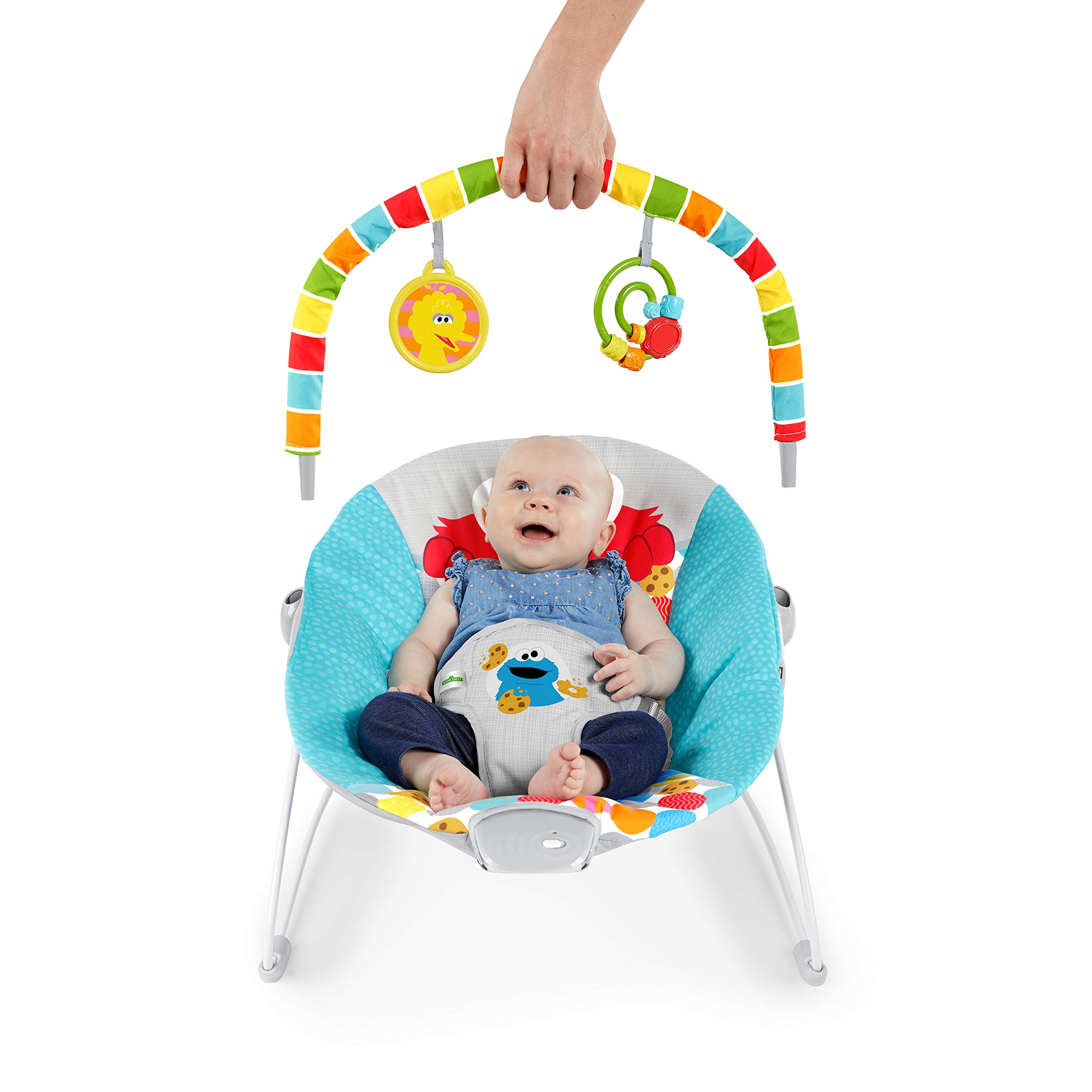 Bright Starts Sesame Street I Spot Elmo! 3-Point Harness Vibrating Baby Bouncer with Toy bar (Pack of 2)