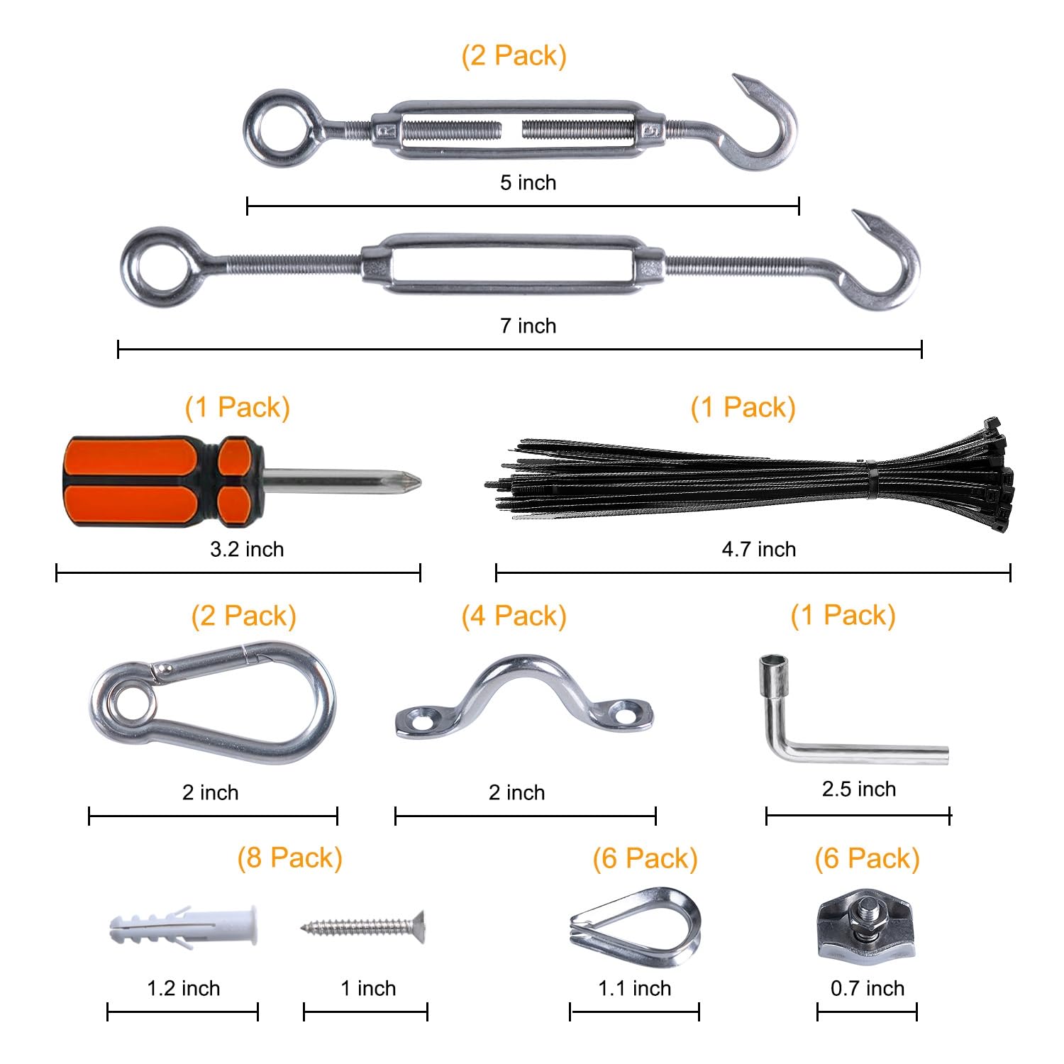 Brightown String Lights Hanging Kit for Outdoor, Includes 100Ft Stainless Steel(304) Suspension Rope Cable in Black Vinyl-Coated, Turnbuckle, Thimble, Hooks. Heavy Duty and Easy to Install