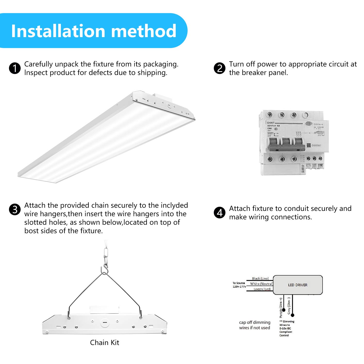 CINOTON 42W LED Barn Light Dusk to Dawn Outdoor Lighting, Silver 4 Pack & 210W LED Linear High Bay Light 2 Pack