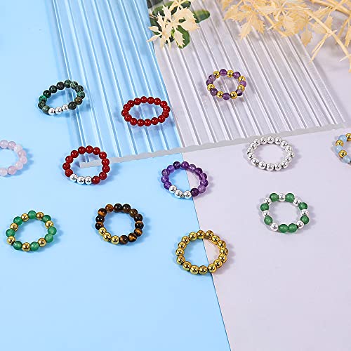 BIVEI 7 Pcs Crystal Knuckle Rings for Women－Girls Stackable Elastic Rope Beads Rings Set－Chakra Healing Nature Gem Stones Joint Finger Jewelry Rings(Yellow Tigerite)