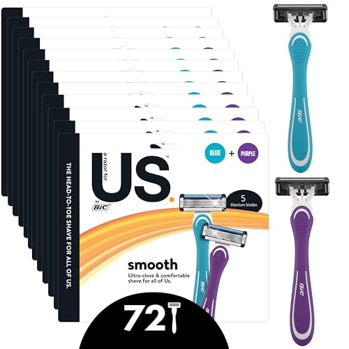 BIC Us. 5-Blade Unisex Disposable Razors For Men and Women, Lubrication Strip For a Smooth, Close Shave, 6-Count