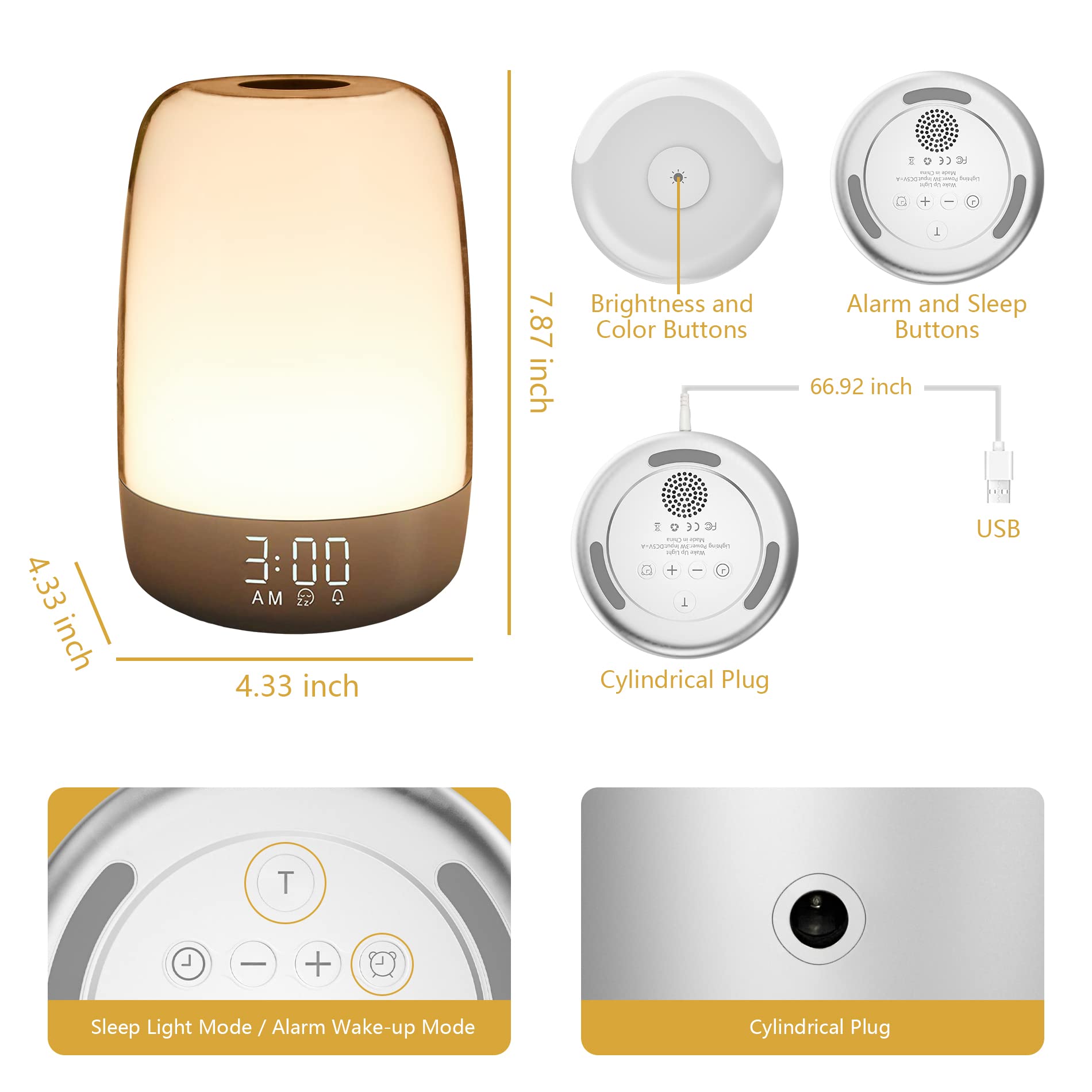 Firacer Touch Wake Up Night Light, Sunrise Alarm Clock, RGB Color Dimmable Small Beside Lamps for Bedrooms, Warm White Light with Sleep Aid Snooze Timer, for Kids, Friends Gift