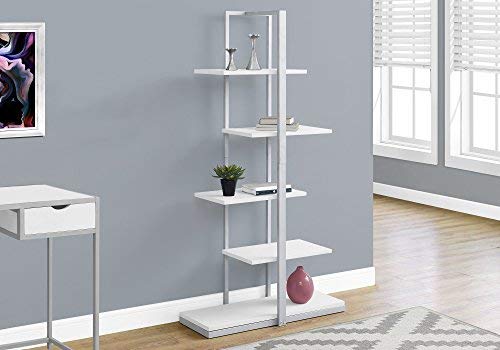 Monarch Specialties I 7233 Bookshelf, Bookcase, Etagere, 5 Tier, 60" H, Office, Bedroom, Metal, Laminate, White, Grey, Contemporary, Modern