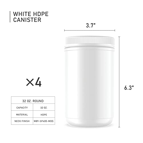 Divani® Plastic Containers with Screw on Lids - 32 oz Quart Hot or Cold Freezable Food Ice Cream Jars White BPA Free - Set of 4