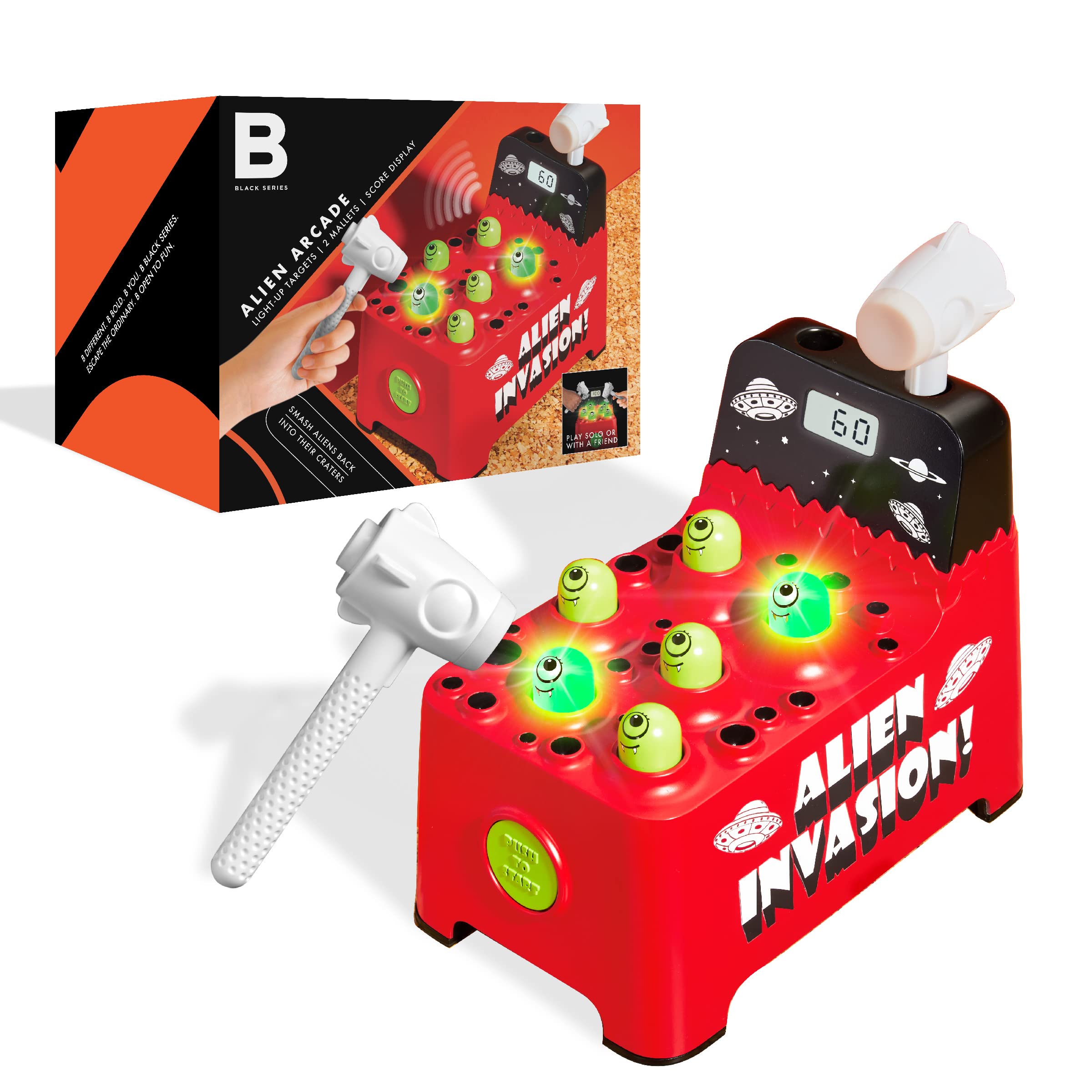 Black Series Light-Up Alien Arcade, Cosmic Whack A Mole Tabletop Game for Kids & Adults, Digital Score Tracker, Interactive Developmental Hammer & Pounding Activity, Portable Battery-Powered Set