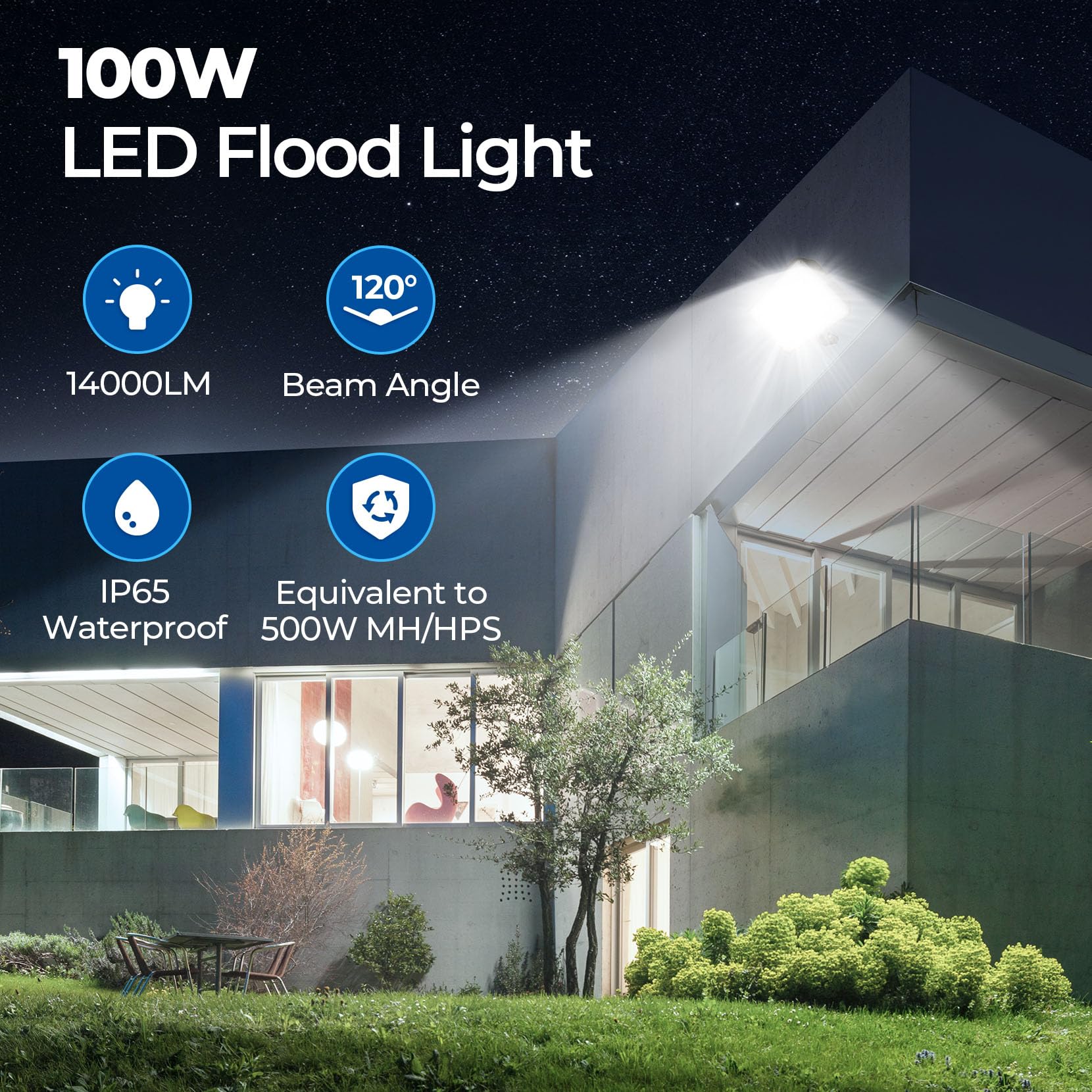 CINOTON 42W LED Barn Light Dusk to Dawn Outdoor Lighting, Black 2 Pack & 100W LED Flood Lights