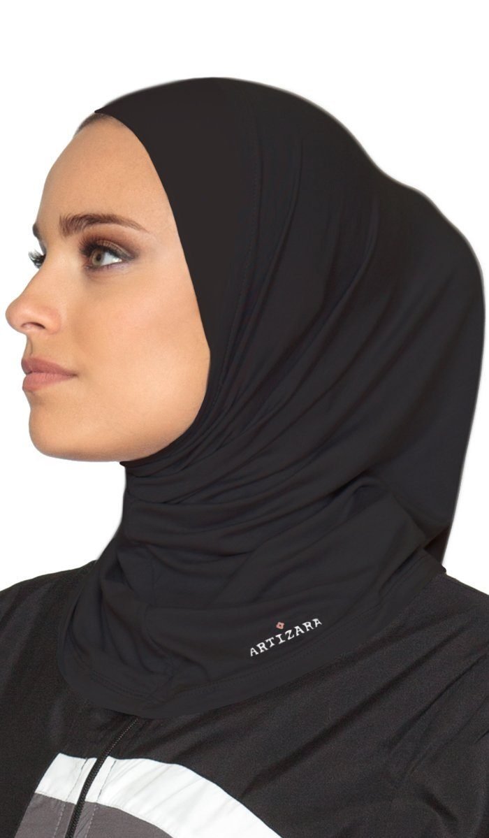 Artizara One Piece Stretch Sports Hijab, Athletic Hijab, Workout Hijab for Modest Islamic Hijabi Gym Workout - Black
