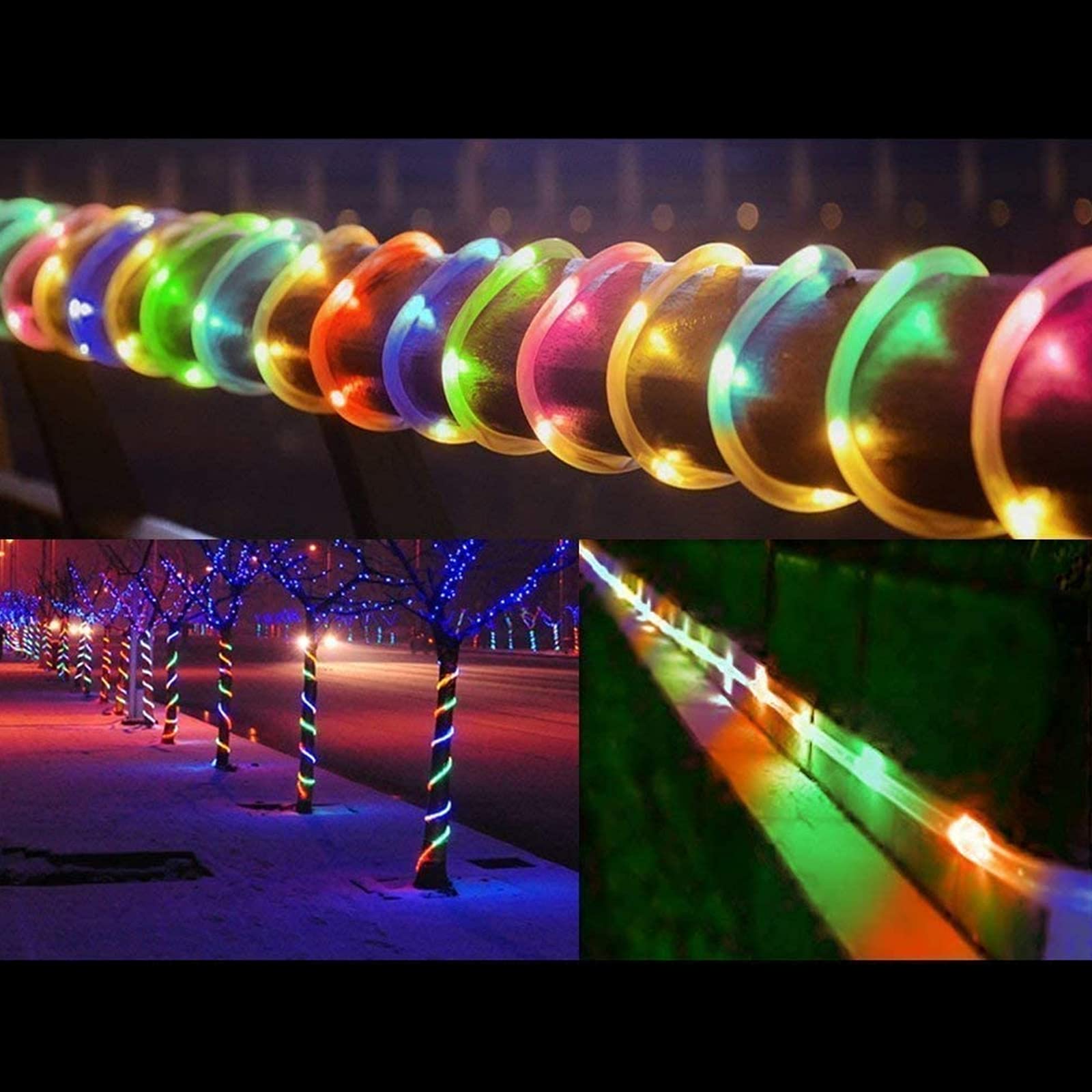 Oluote Solar String Lights Outdoor Rope Lights, 16ft 50 LEDs Waterproof Tube Lights with Solar Panel for Outdoor Home Garden Parties Independence Day Decor (Red, 16FT)