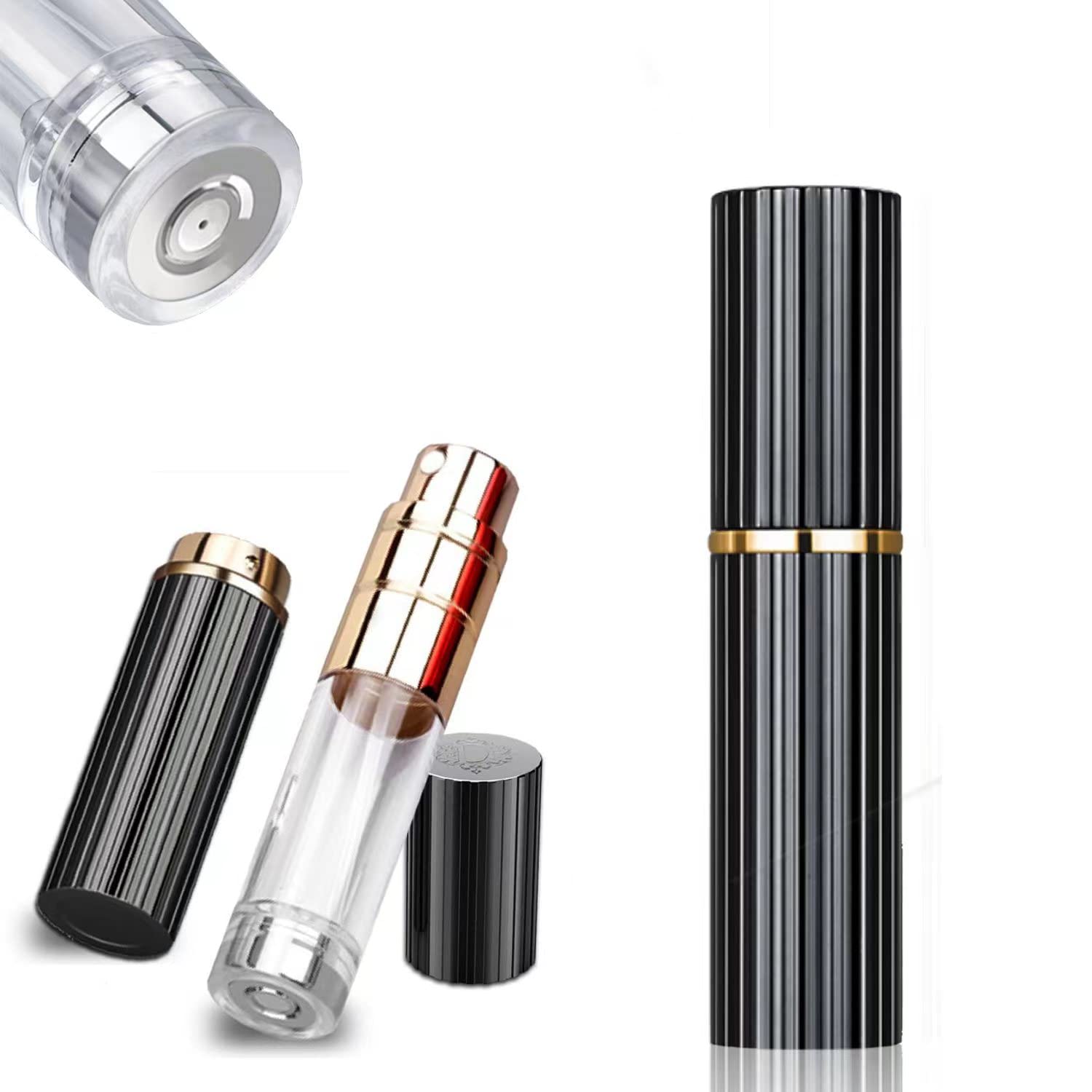 BRILIFLED Travel Atomizer Mini Refillable Empty Spray Perfume Bottle 5ml Black Portable TSA Scent Pump Case Take It By Air w/o Leaking for Men and Women