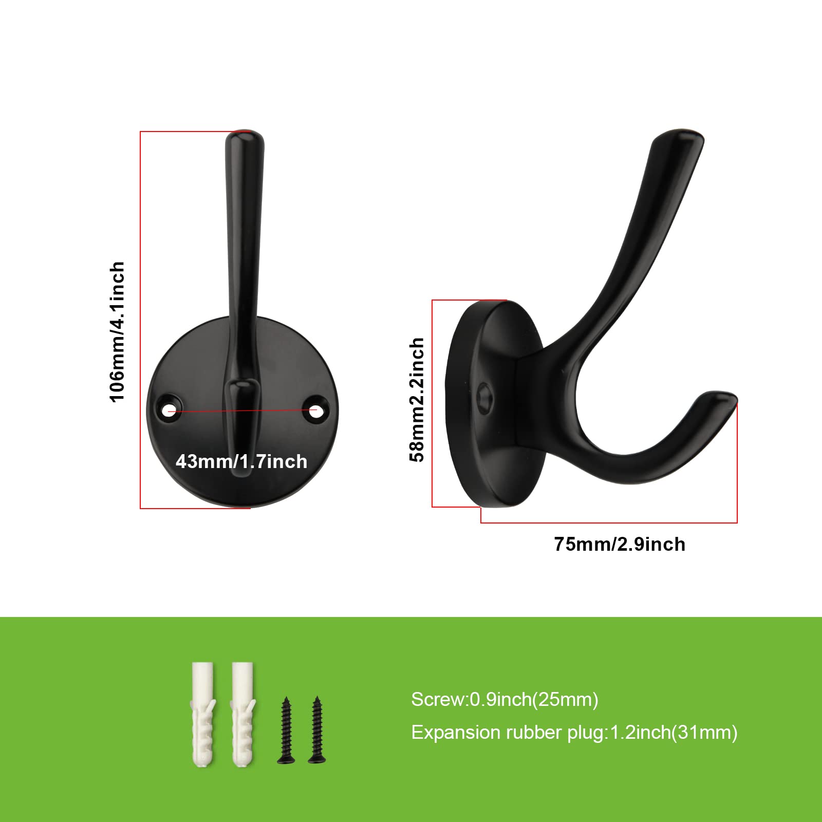 TUNNY 5 Pack Round Coat Towel Hooks - Matte Black Coat Hooks for Hanging Coats Towel Hooks for Bathroom Wall Mounted Zinc Alloy Bath Towel Hooks Robe Clothes Hook Holder Heavy Duty Wall Hooks