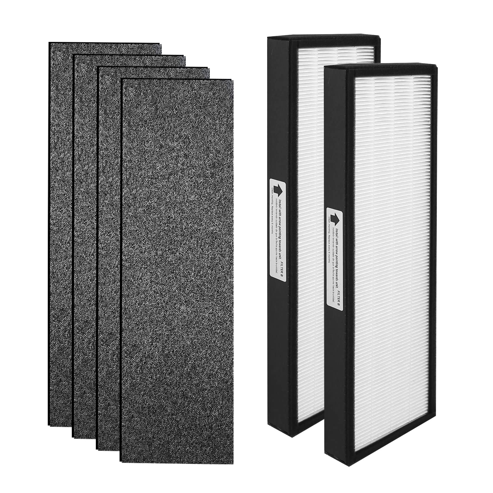 Hoypeyfiy 2Packs FLT4825 Filter B with 4 Carbon Pre-Filters Replacement for GermGuardian AC4300BPTCA, AC4900CA, AC4825, AC4825DLX, AC4850PT, CDAP4500BCA, CDAP4500WCA