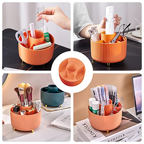 Diesisa 360 Rotating Makeup Brush Organizer With 5 Sections, Spining Countertop Swivel Makeup Brush Holder for Cosmetics, Nail Polish, Art Supply, Bathroom Vanity Desktop Organizer - Orange
