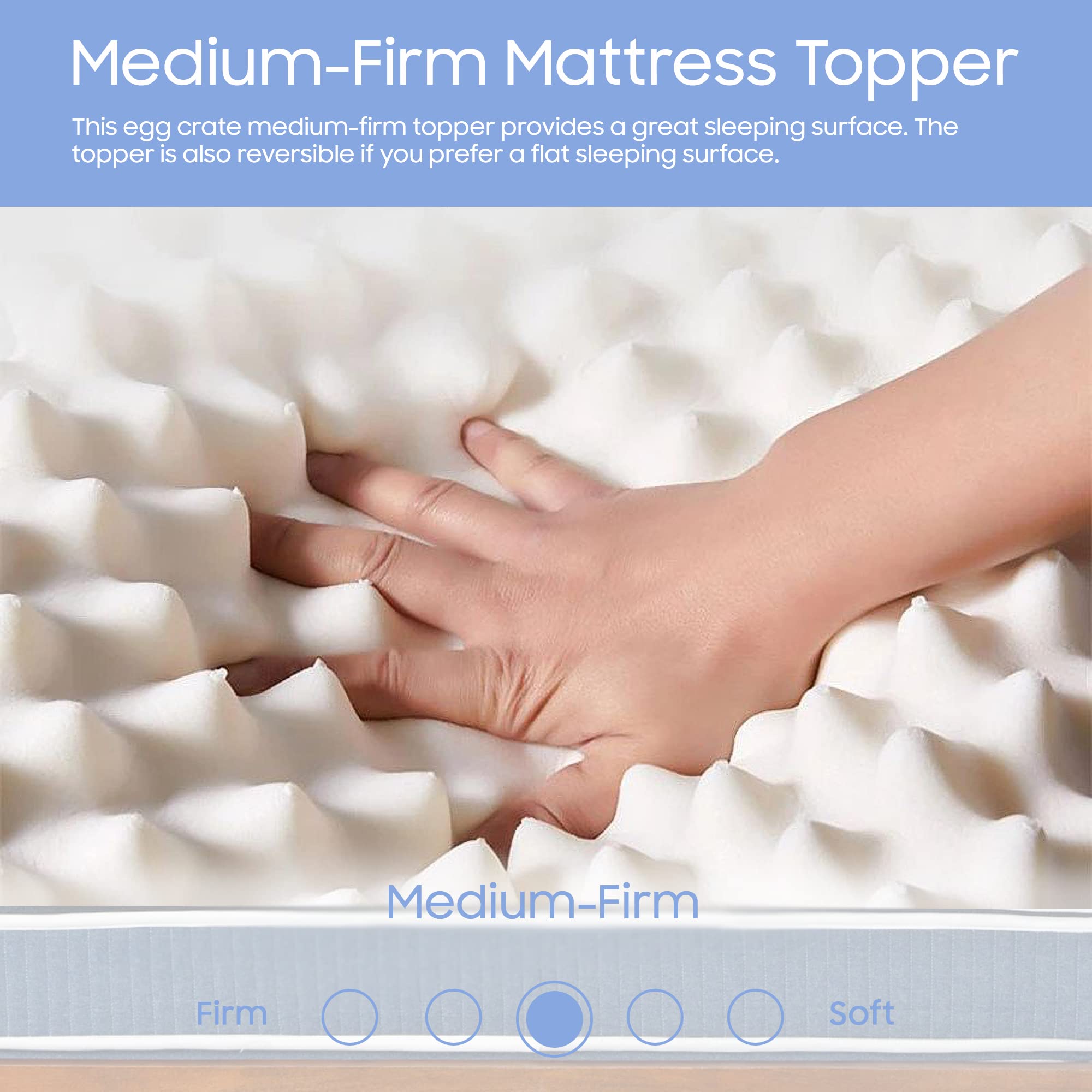 Greaton Breathable 2-inch Convoluted Egg Shell Foam Mattress Topper | Toppers for Mattresses Adds Ultimate Comfort, Reduces Back Pain, Perfect Body Support, Maintain Proper Posture, Queen, White