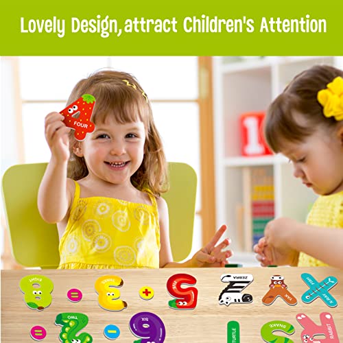 Magnetic Uppercase Letters and Numbers, Educational Learning Tool for Kids Word Recognition 39 Pieces Magnets Include 26 Colorful Alphabet Letters, 10 Numbers and 3 Symbols,Toddlers 3 4 5 Years Old