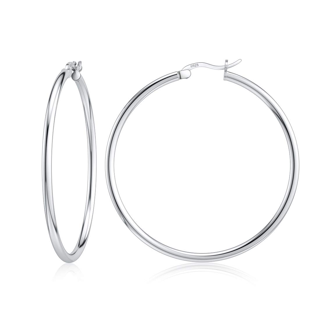 JIAYIQI Sterling Silver Hoop Earrings for Women 18K White gold plated Hypoallergenic Big Sliver Hoop Earrings for Women Diameter 40mm