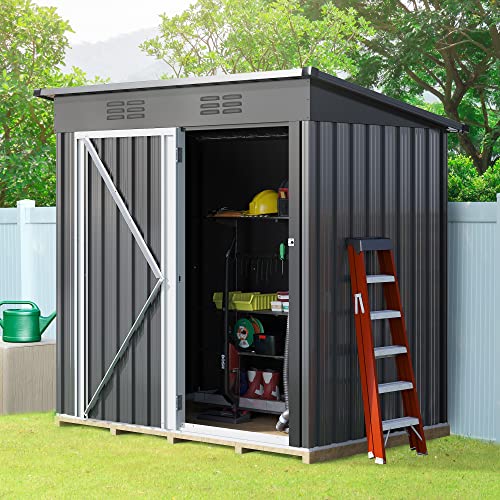 DWVO Outdoor Storage Shed 5x3FT, Heavy Duty Metal Tool Sheds Storage House with Single Lockable Door & Air Vent for Garden, Patio, Lawn to Store Bikes, Trash Bins, Tools, Lawnmowers,Dark Gray